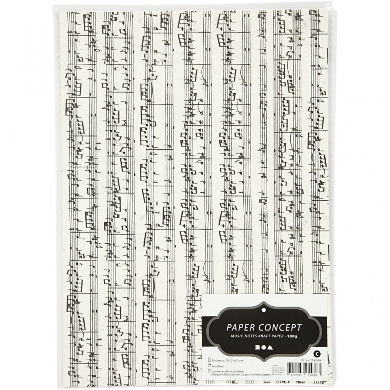 Papier kraft imprimé (10 feuilles) Notes de Musique A4 100 gr