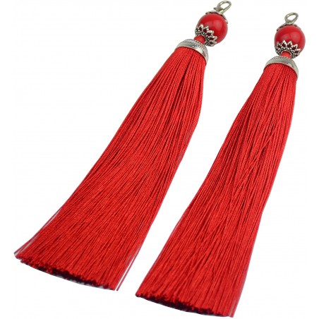 Pompon gland, rouge ,16 cm avec perles & métaux argenté de Couture ...