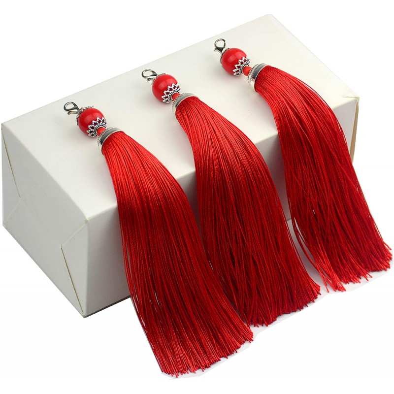 Pompon gland, rouge ,16 cm avec perles & métaux argenté de Couture ...